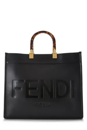Fendi Calfskin Leather Sunshine Shopper - Black