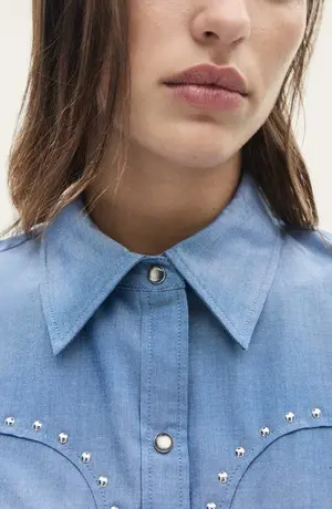 Mango Studded Snap-up Western Shirt