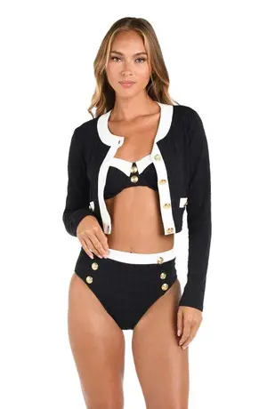 L'Agence Adaline Colorblock Crop Rashguard - Black