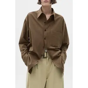 Mango Pinstripe Oversize Button-up Shirt - Olive Green