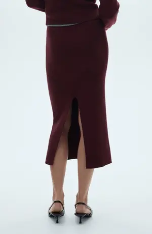 Mango Ribbed Midi Skirt - Wine