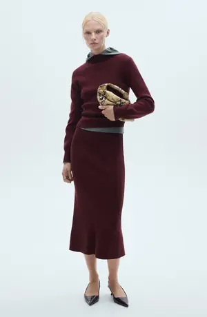 Mango Ribbed Midi Skirt - Wine