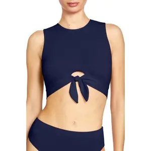 Robin Piccone Ava Tie Front Bikini Top - Navy
