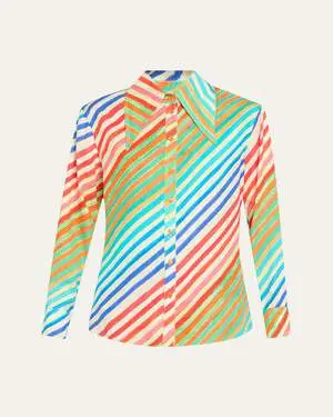 Christopher John Rogers CHRISTOPHER JOHN ROGERS Crayon Stripe Shirt - Rainbow Multi