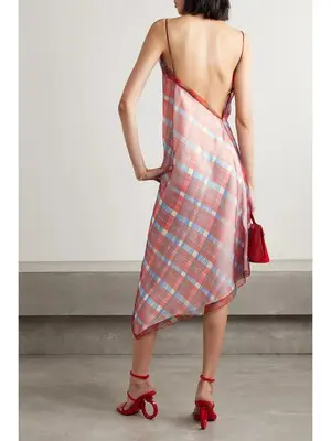 FERRAGAMO Gathered Checked Organza Midi Dress