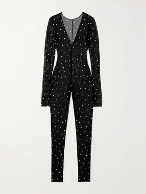 Oseree Gem Embellished Jumpsuit - Black