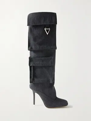 Attico Sienna Embellished Denim Knee High Boots - Gray
