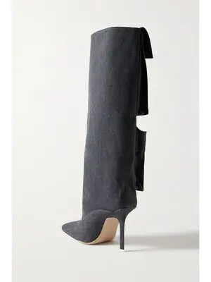 Attico Sienna Embellished Denim Knee High Boots - Gray