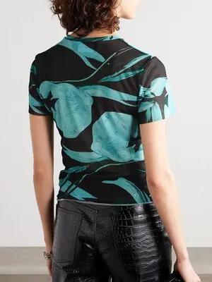 LOUISA BALLOU Printed Stretch-mesh T-shirt