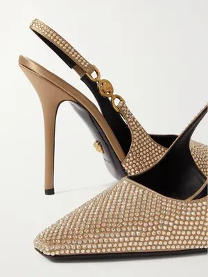 Versace Embellished Satin Slingback Pumps