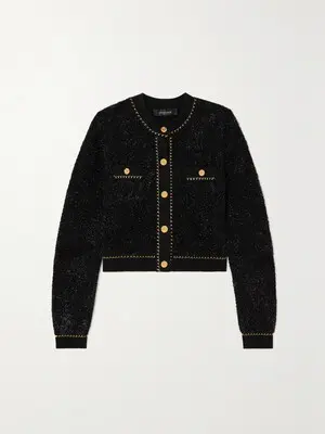 Versace Metallic Wool-blend Bouclé Cardigan
