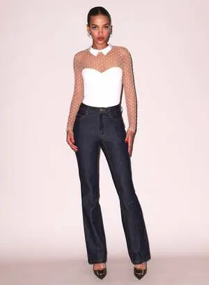 FLEUR DU MAL Collared Bodysuit With Dotted Tulle - Ivory