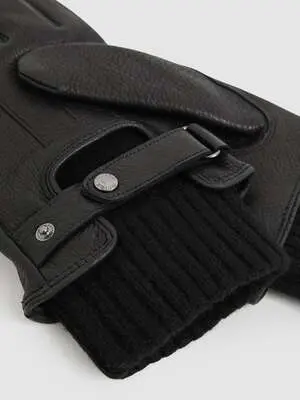 REISS Sanford Leather Driving Gloves - Black