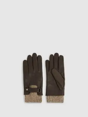 REISS Sanford Leather Driving Gloves - Dark Brown