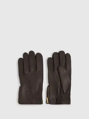 REISS Iowa Leather Gloves - Dark Brown