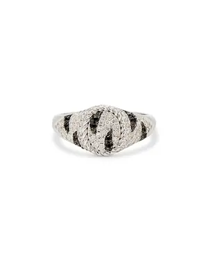 Yvonne Léon 9k White Gold Diamond Zebra Signet Ring - White/black