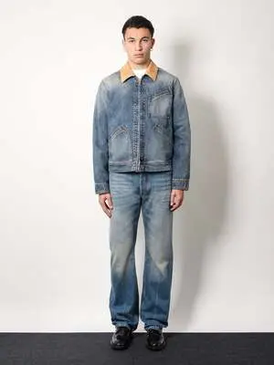 Alexander McQueen Washed Denim Jacket With Suede Collar