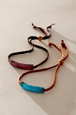 MICHELLE DARIN Copper And Leather Bracelet Turquoise/tan Leather