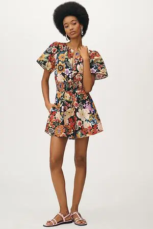 THE SOMERSET COLLECTION BY ANTHROPOLOGIE Somerset Poplin Romper - Black Pattern