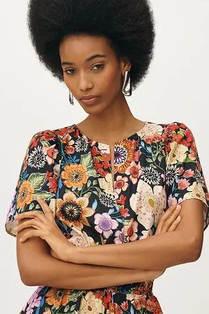 THE SOMERSET COLLECTION BY ANTHROPOLOGIE Somerset Poplin Romper - Black Pattern