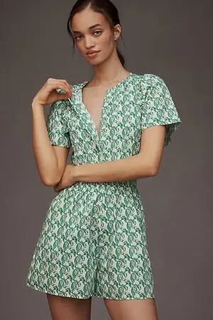 THE SOMERSET COLLECTION BY ANTHROPOLOGIE The Somerset Collection By Anthropologie Somerset Poplin Romper Green