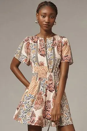 THE SOMERSET COLLECTION BY ANTHROPOLOGIE The Somerset Collection By Anthropologie Somerset Poplin Romper Orange Pattern