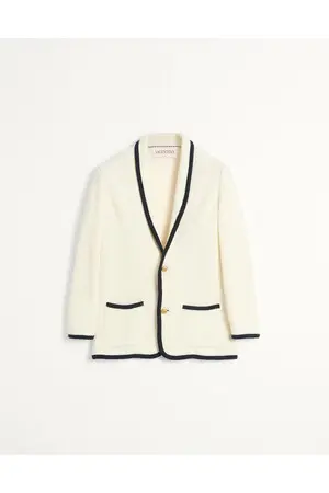 Valentino Garavani Single-breasted Wool And Cotton Jacket With Torchon Piping - Natural