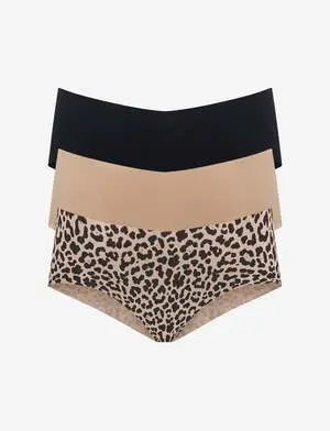 THIRDLOVE Zero Edge™ No-show Cheeky 3 Pack Panty - Black Taupe Leopard