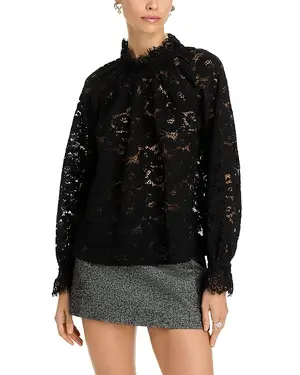 Aqua Lace Long Sleeve Mockneck Top