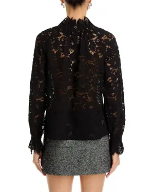 Aqua Lace Long Sleeve Mockneck Top