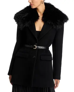 SELF-PORTRAIT Faux Fur Collar Wool Coat