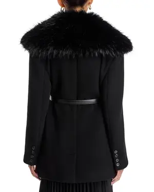 SELF-PORTRAIT Faux Fur Collar Wool Coat