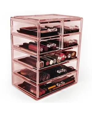 SORBUS 6 Drawer Acrylic Makeup Organizer Case For Cosmetics - Pink