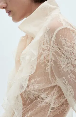 Mango Ruffled Sheer Lace Shirt