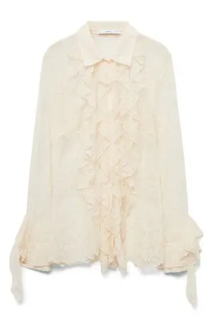 Mango Ruffled Sheer Lace Shirt