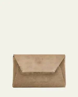 Brunello Cucinelli Envelope Flap Suede Wallet On Chain - Beige