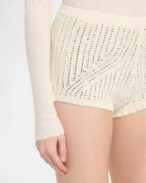 Retrofete Lola Embellished Sweater Shorts - Ivory Silver