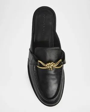 Bottega Veneta Astaire Knot Leather Loafer Mules - Black