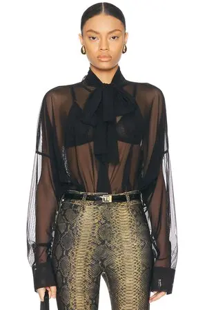 Norma Kamali Super Oversized Boyfriend Shirt Bow Bodysuit - Black