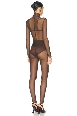 Norma Kamali Long Sleeve Slim Fit Turtleneck Catsuit - Espresso