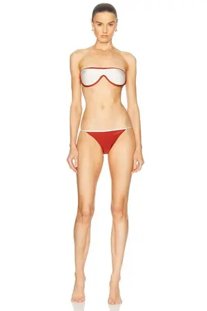 ADRIANA DEGREAS Vintage Lily Solid Sunglasses Bikini Set - Red & Off White