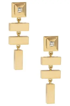 AZLEE Scattered Gold Bar & Carre Diamond Staircase Earrings - 18k Yellow Gold & Diamond