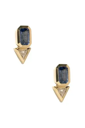 AZLEE Sapphire & Diamond Stud Earrings - 18k Yellow Gold  Sapphire  & Diamond