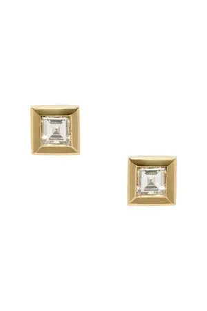 AZLEE Bare Carre Stud Earrings - 18k Yellow Gold & Diamond
