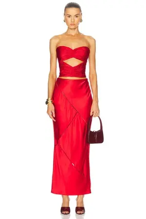 Alejandra Alonso Rojas Cut Out Bustier Top - Red