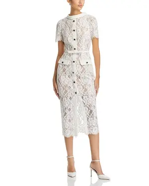 SELF-PORTRAIT Lace Button Midi Dress - White