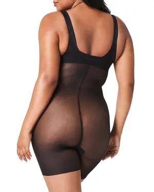 Spanx Open Bust Mid Thigh Bodysuit - Very Black