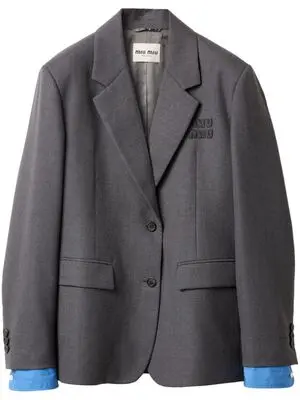 Miu Miu Single-breasted Gabardine Blazer - Grey