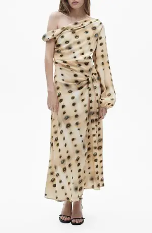 Mango Polka Dot Single Sleeve Asymmetric Dress