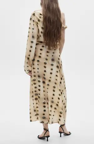 Mango Polka Dot Single Sleeve Asymmetric Dress